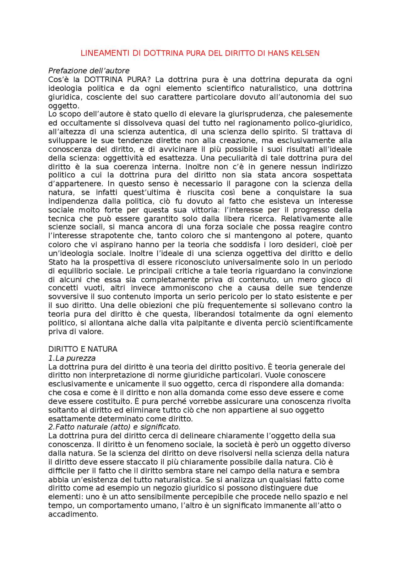 Riassunto Lineamenti Di Dottrina Pura Del Diritto Docsity