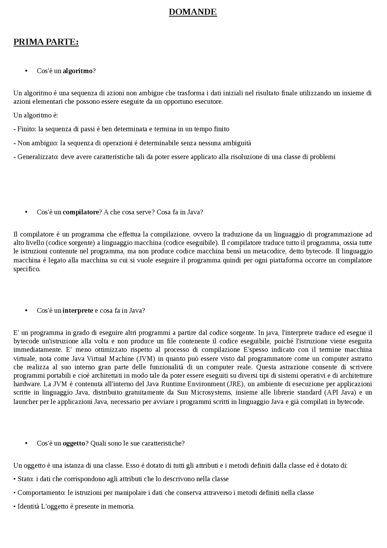 Domande e Risposte esame Linguaggi di programmazione ad oggetti, Mariateresa Celardo - Docsity