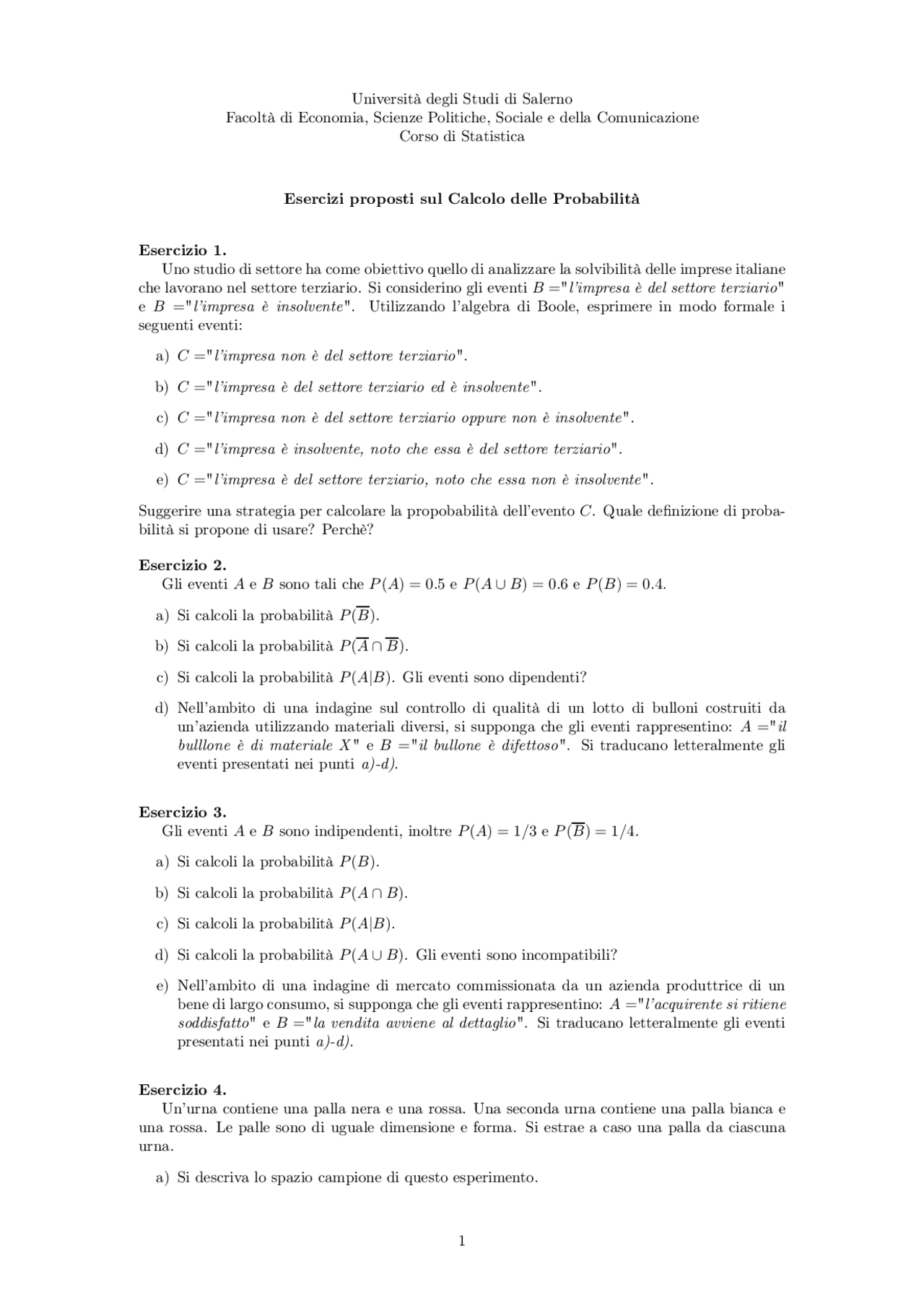 Esercizi Di Statistica Docsity