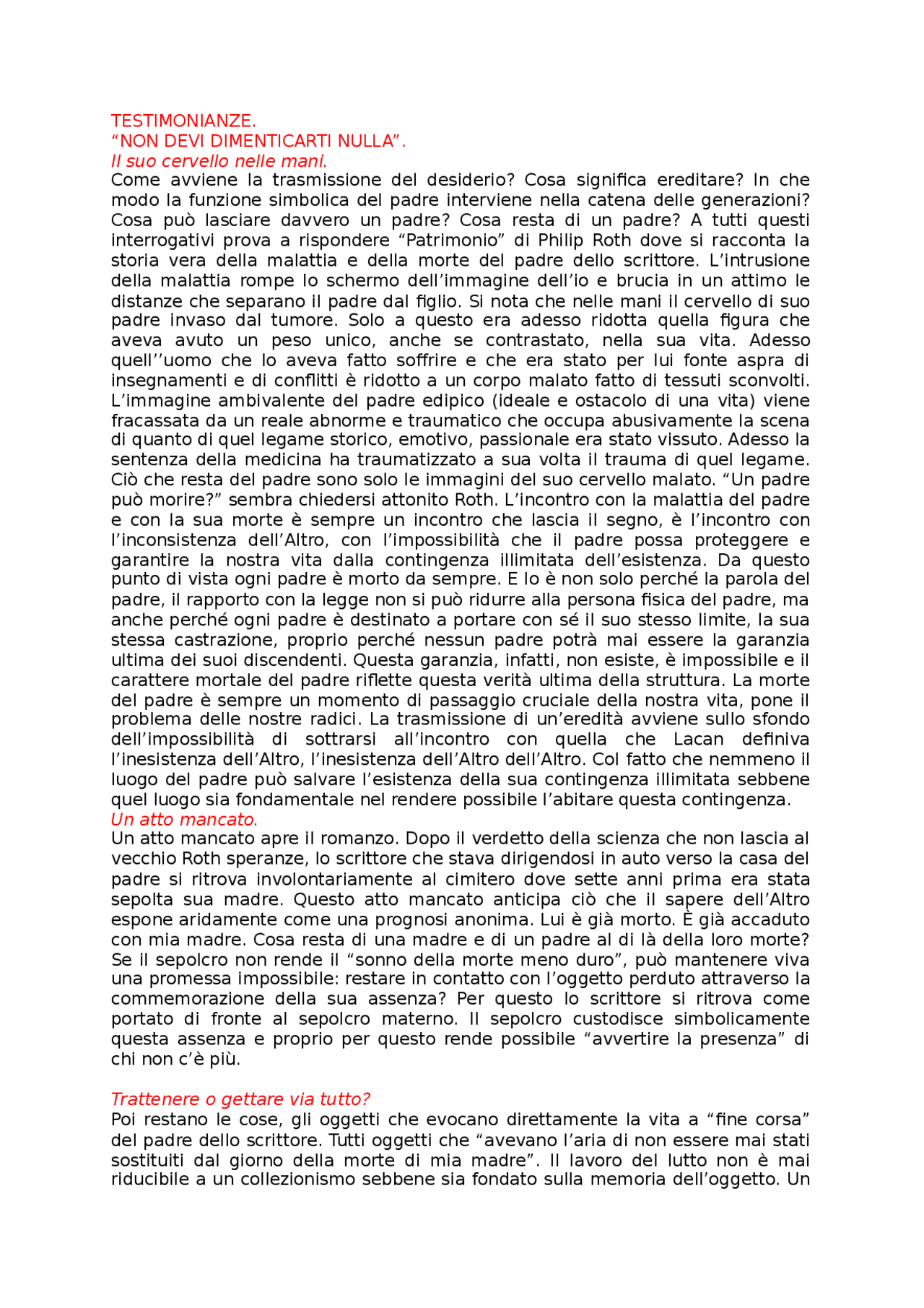 Cosa Resta Del Padre Docsity