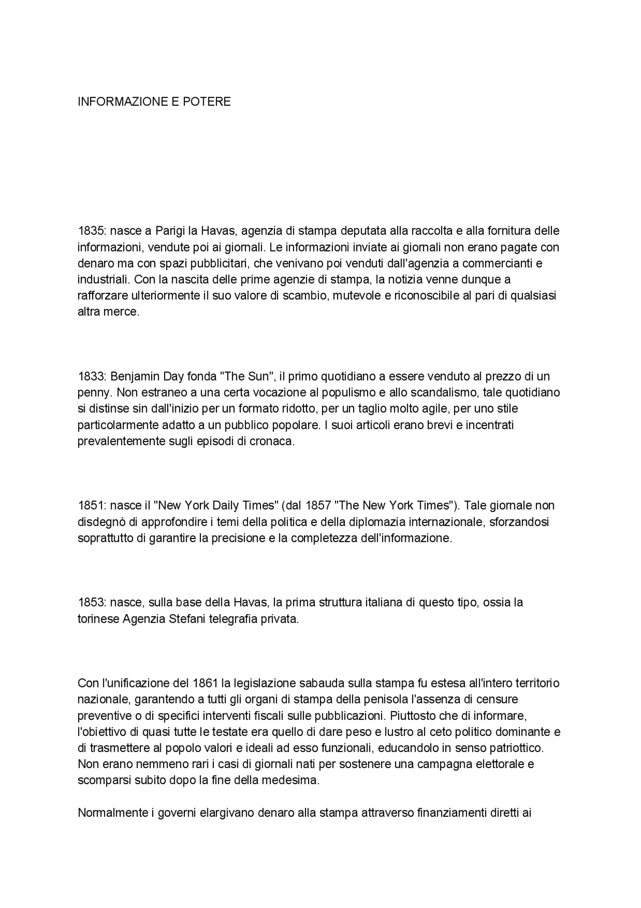Riassunto Di Informazione E Potere Docsity