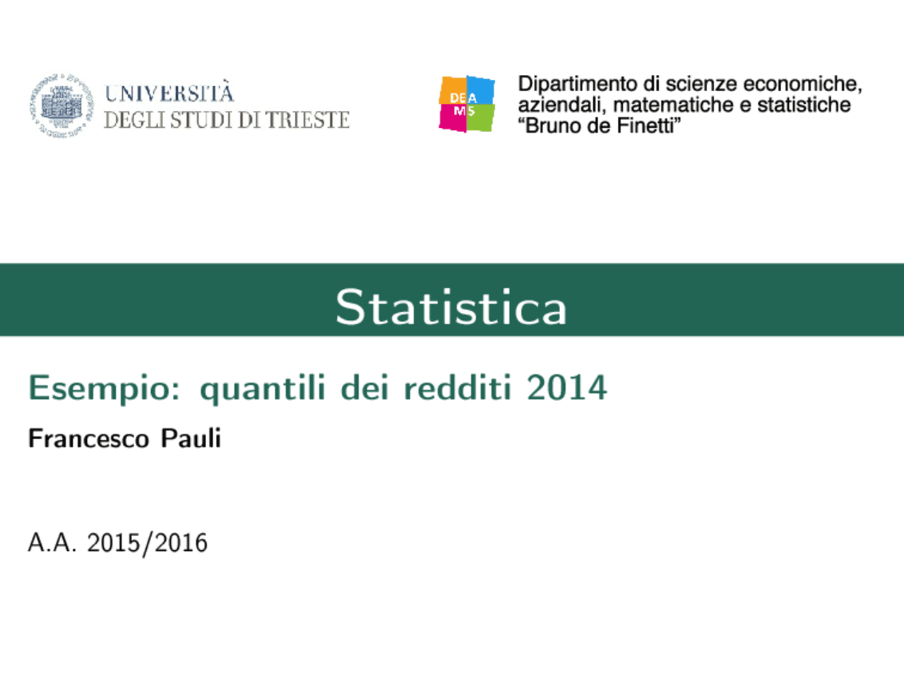 Statistica quantili reddito - Docsity