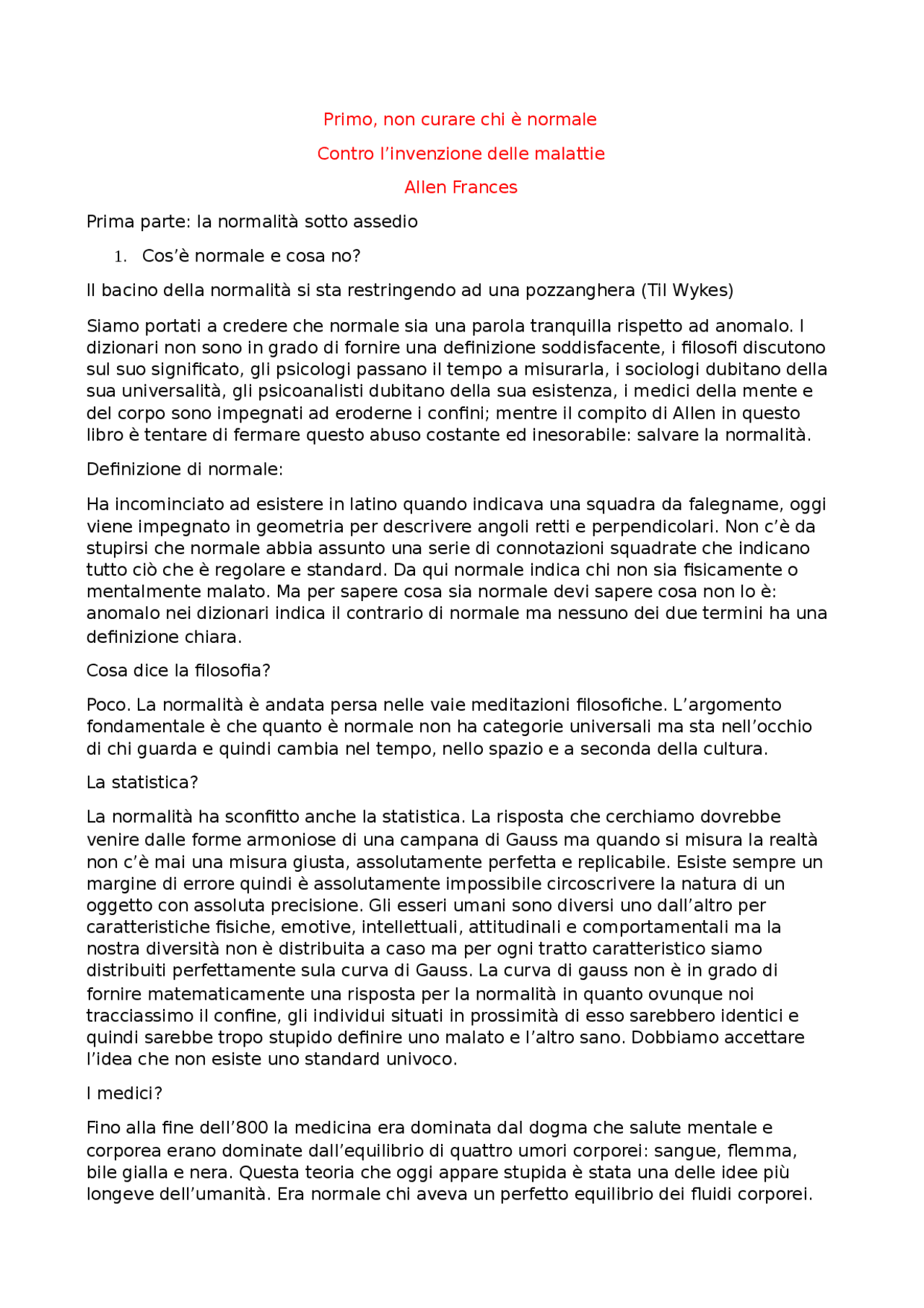 Primo Non Curare Chi è Nomale Docsity