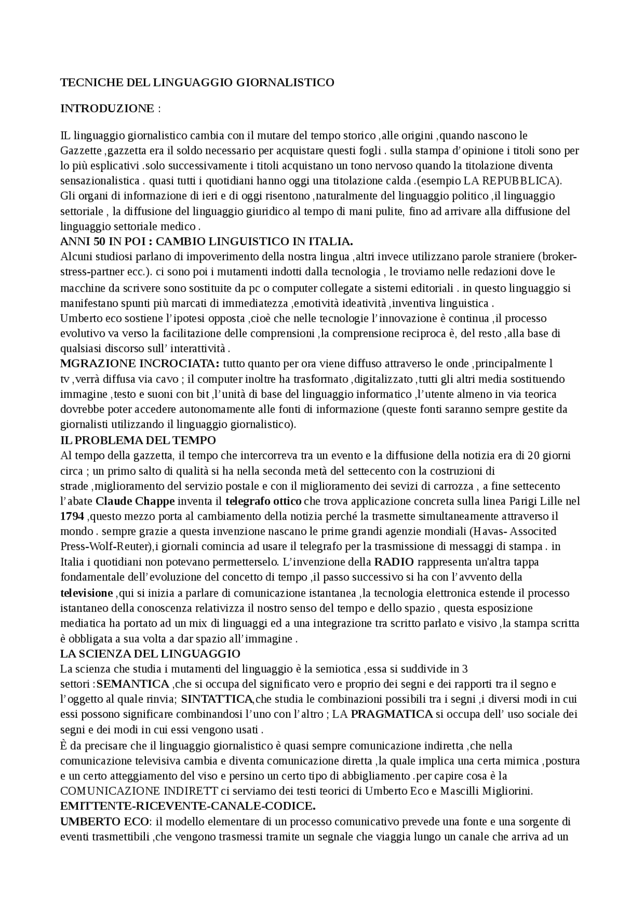 Le Tecniche Del Linguaggio Giornalistico Schemi E Mappe Concettuali