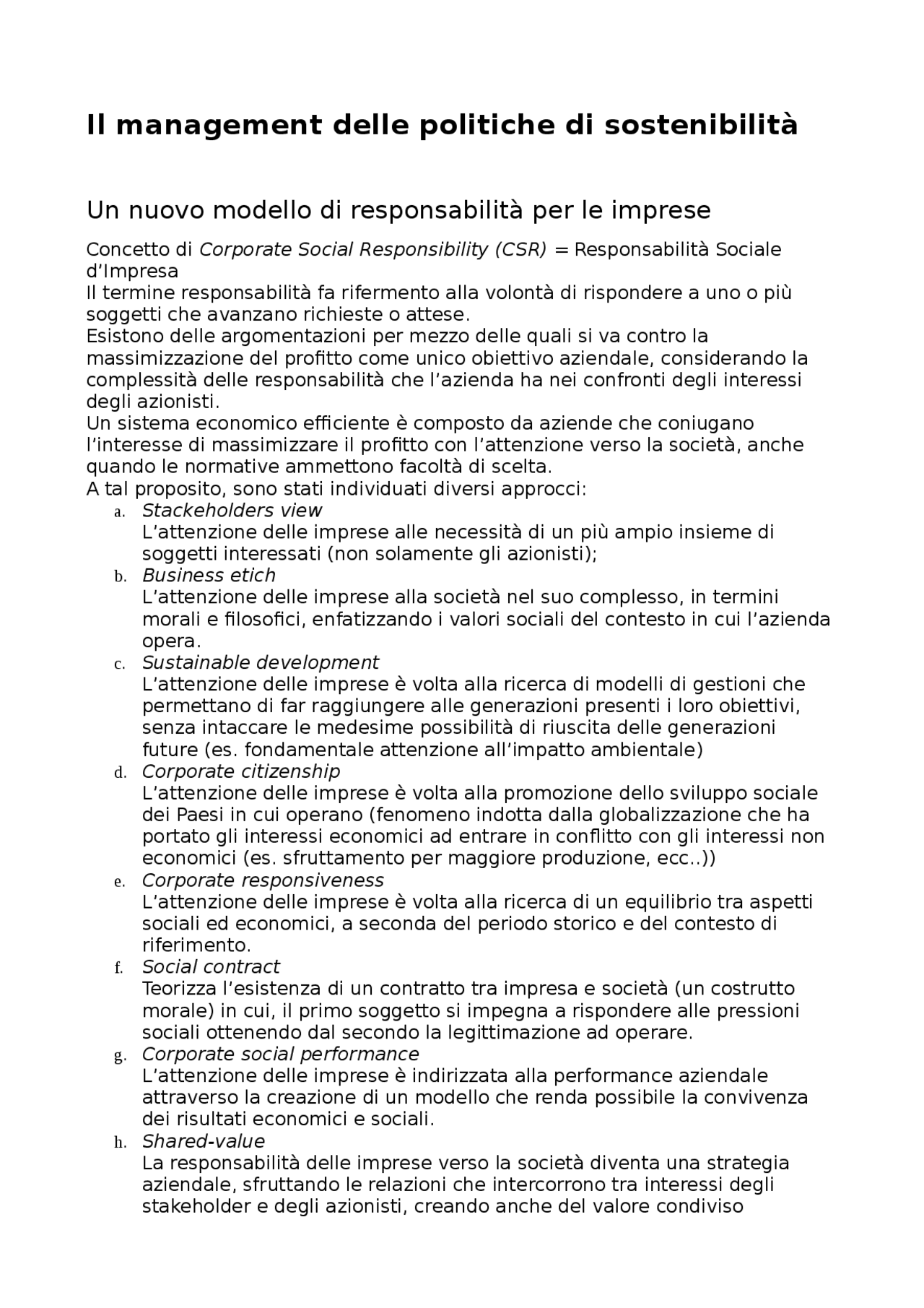 Il management delle politiche di sostenibilità (soluzioni gestionali e organizzative per ...