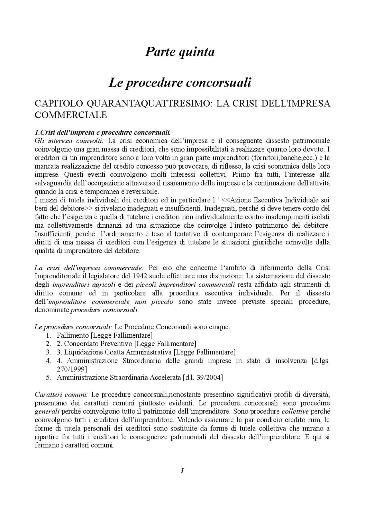 Le Procedure Concorsuali Docsity
