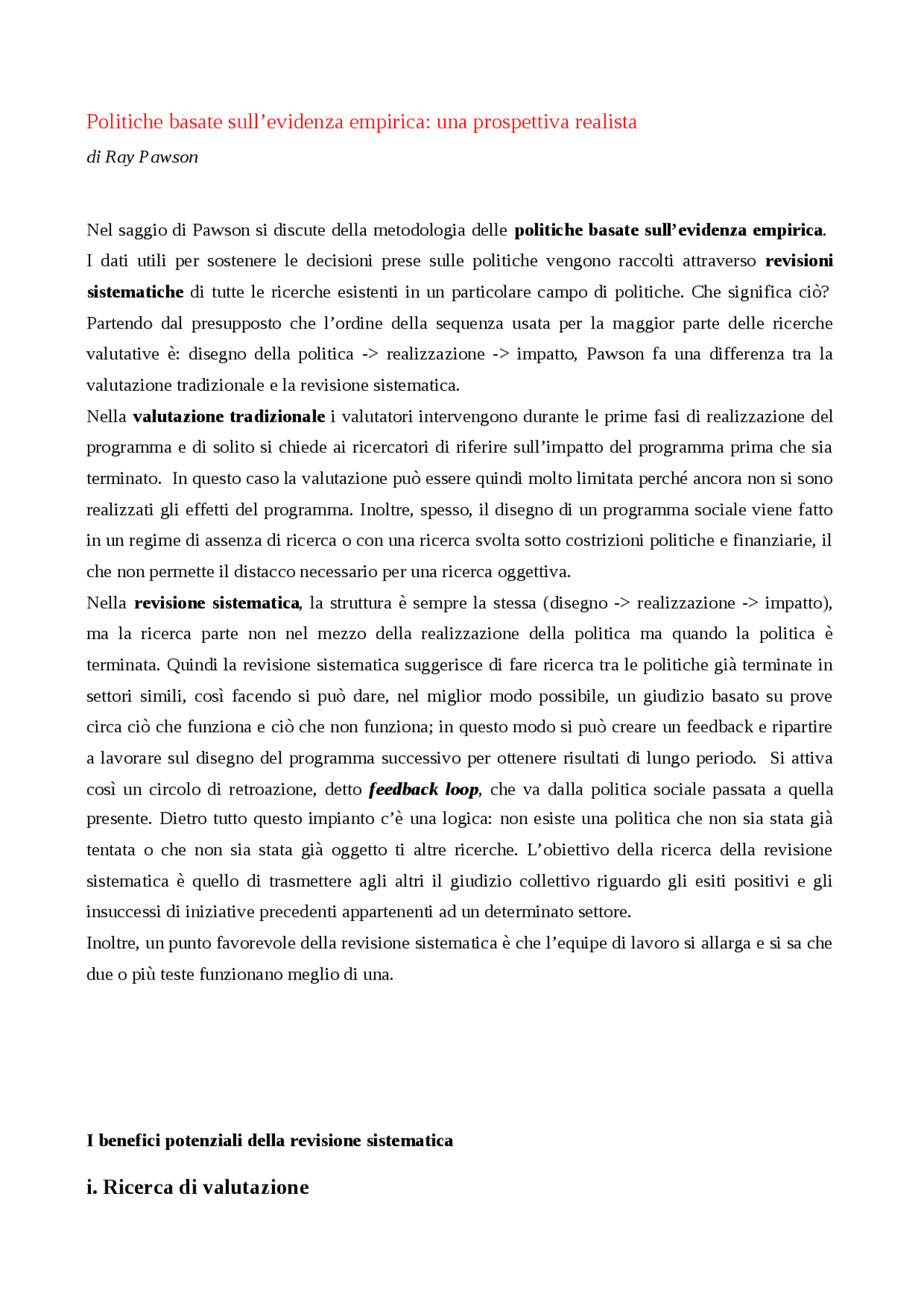 Saggio di Ray Pawson - Docsity