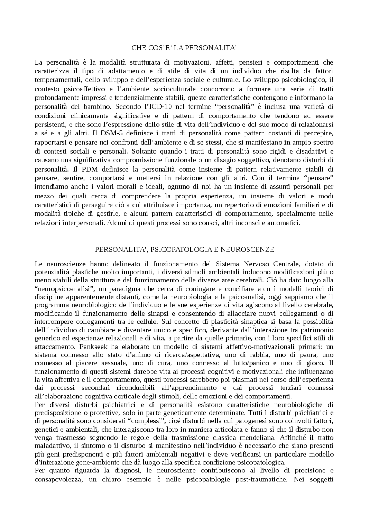 La Personalità E I Suoi Disturbi Docsity