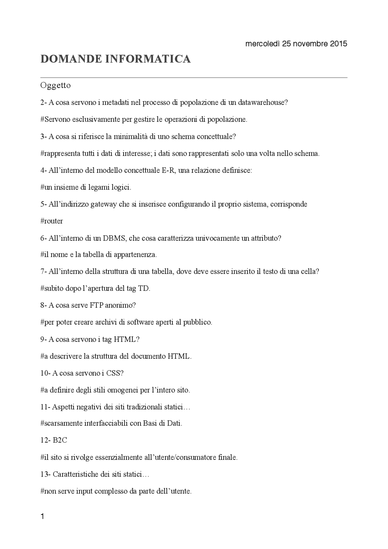 Domande Esame Informatica Docsity