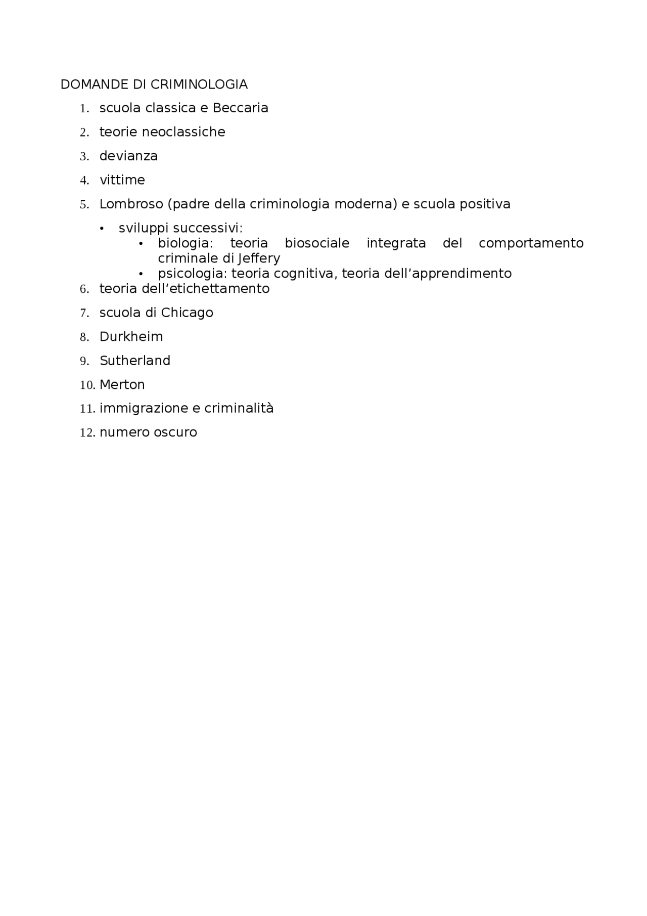 Domande Esame Criminologia Docsity