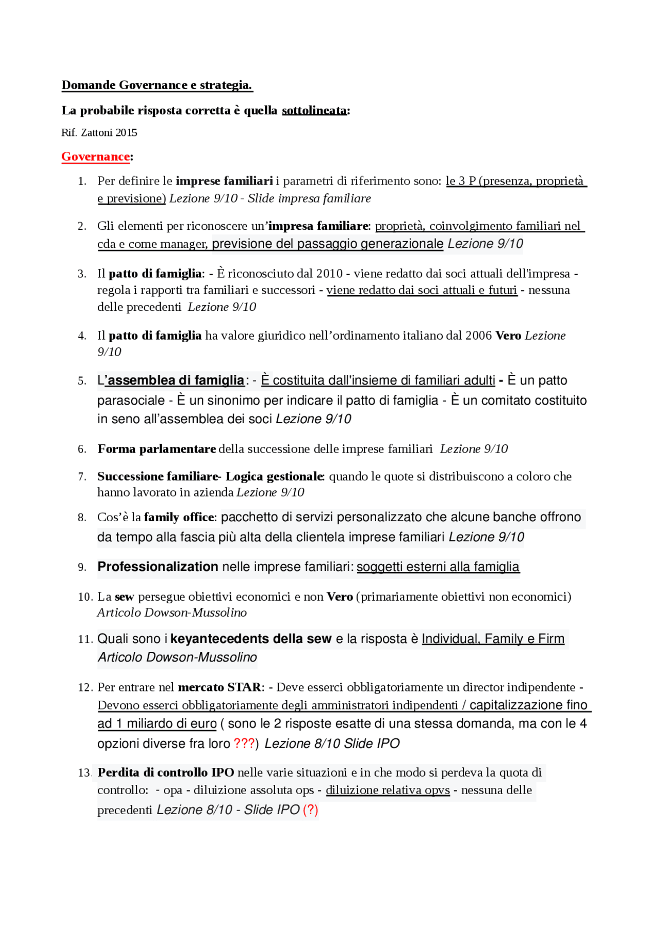 Domande Esame Strategia Docsity