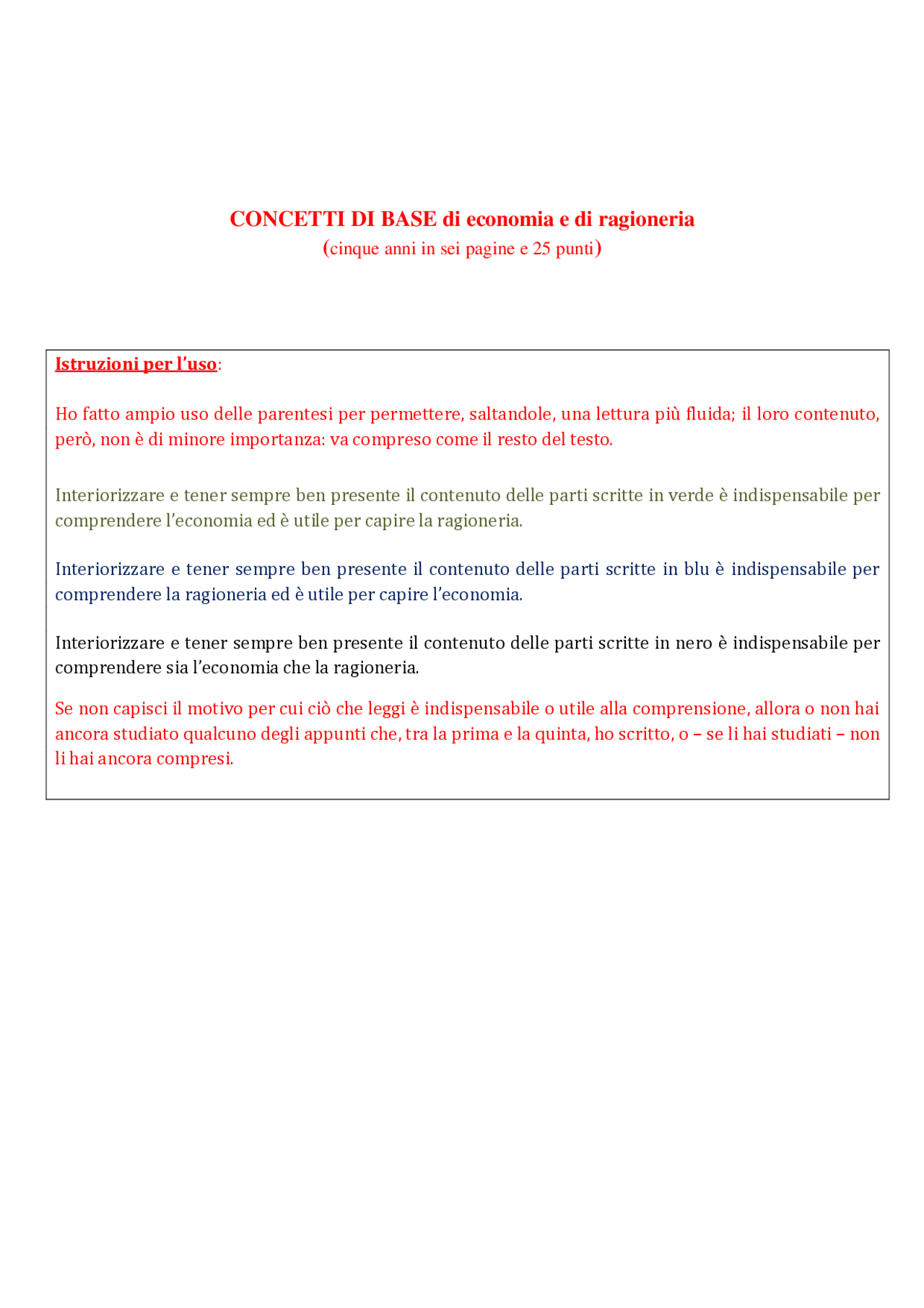 Concetti Base Economia | Prove d'esame di Economia | Docsity