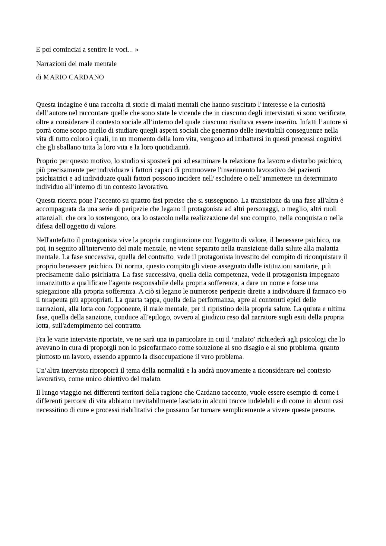 Relazione Testo Cardano Docsity