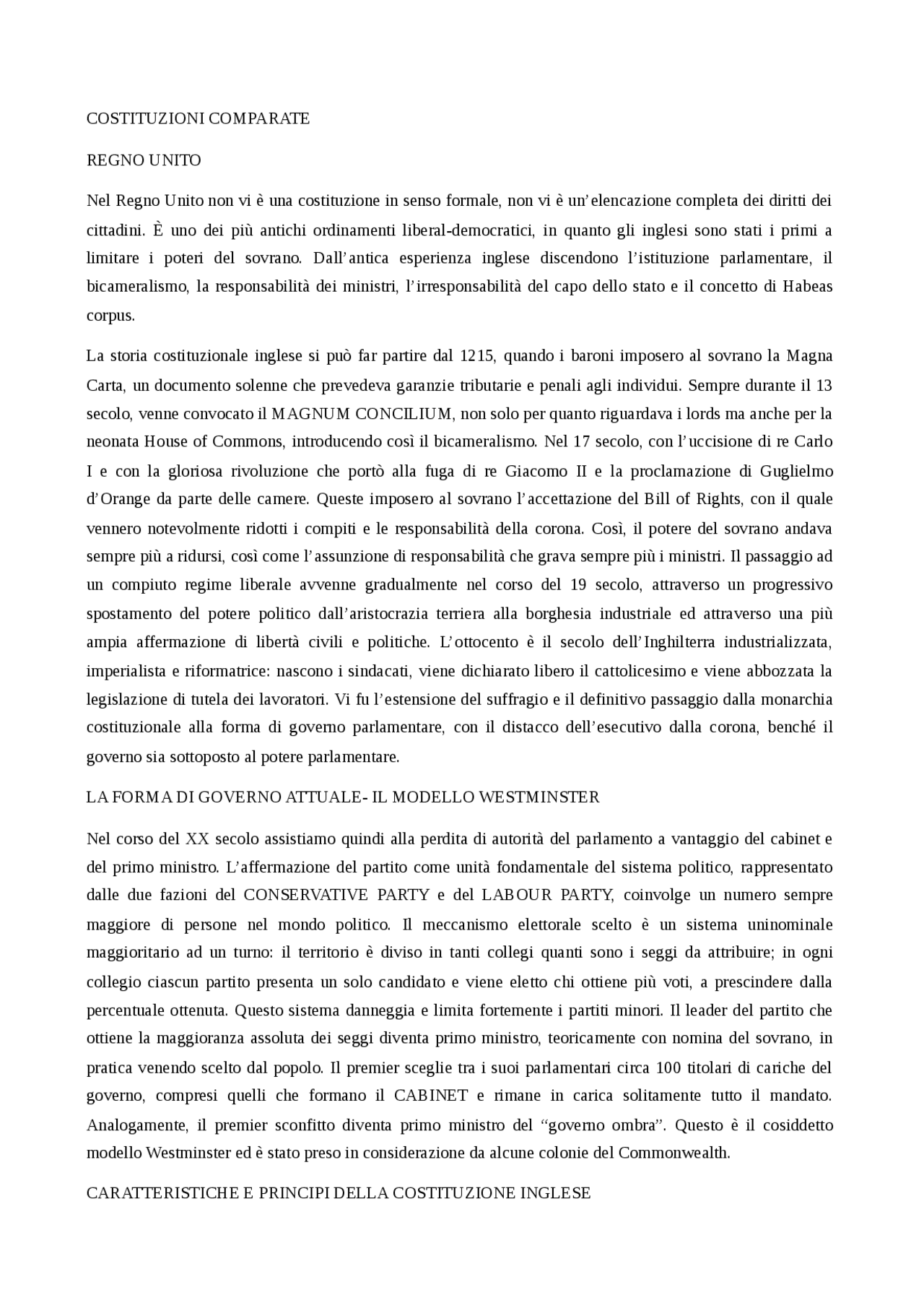 Riassunto Costituzioni Comparate Docsity