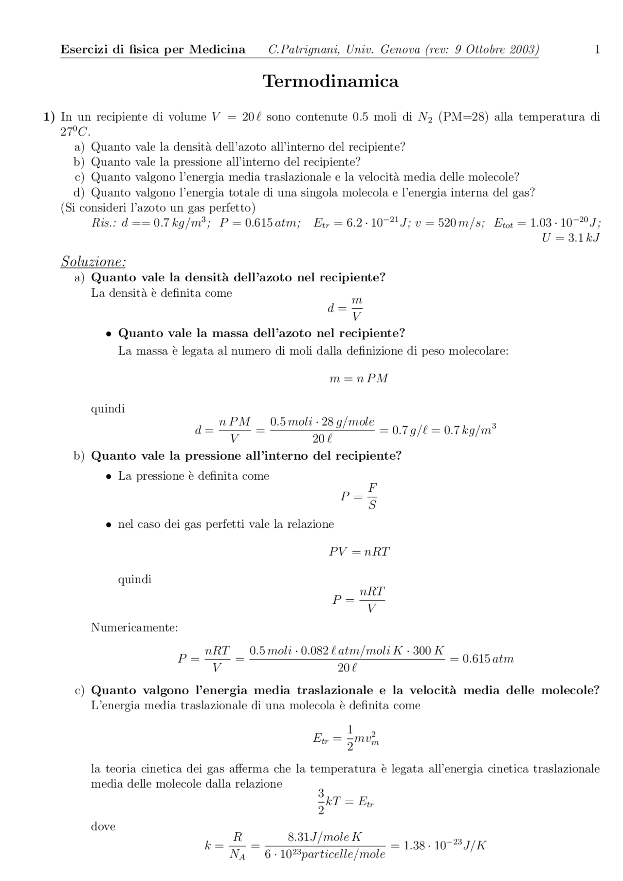 Esercizi svolti termodinamica - Docsity