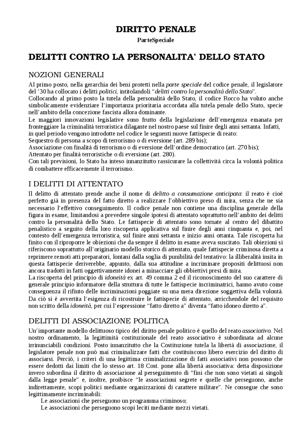 Diritto Parte Speciale Docsity