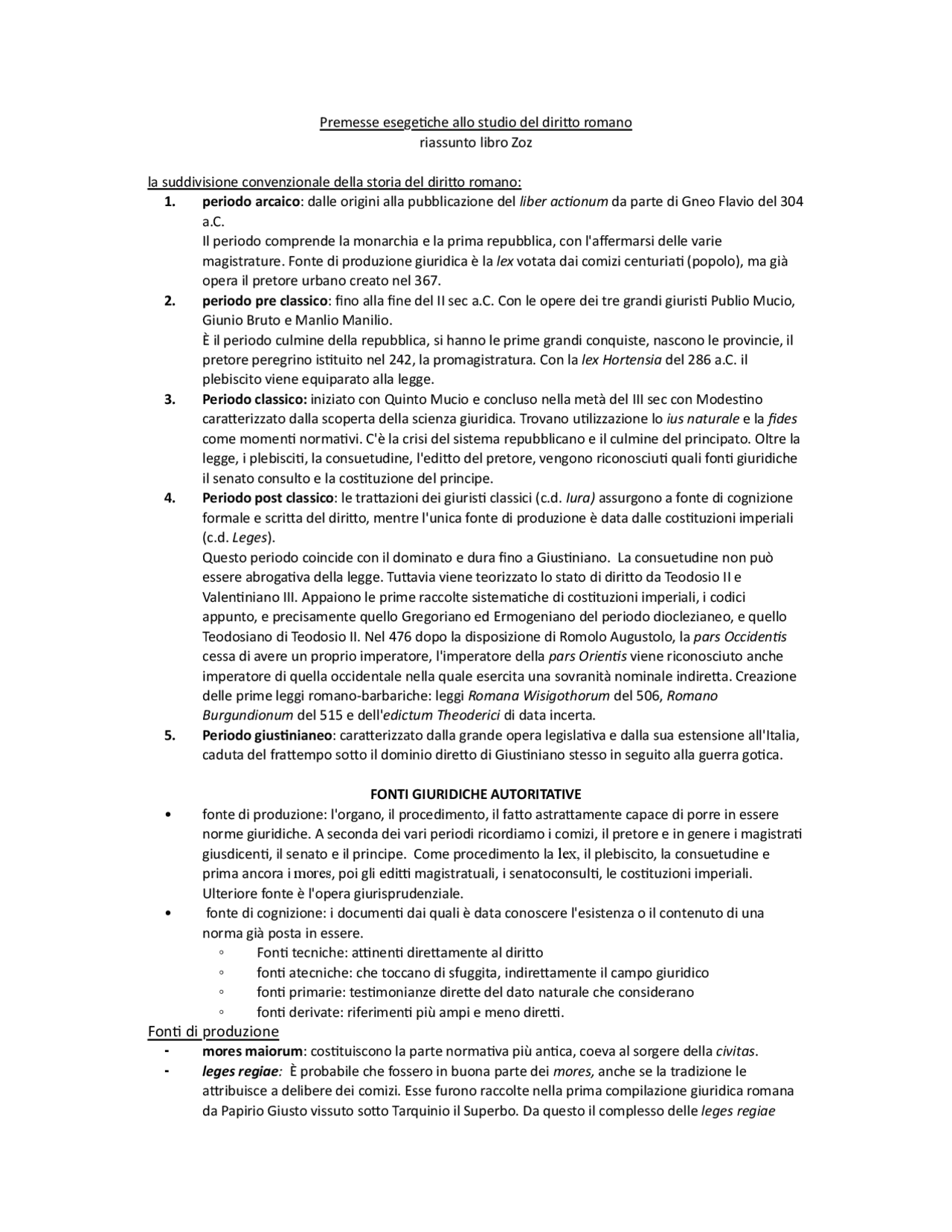 Riassunto Libro Prof Zoz Storia Del Diritto Romano Docsity