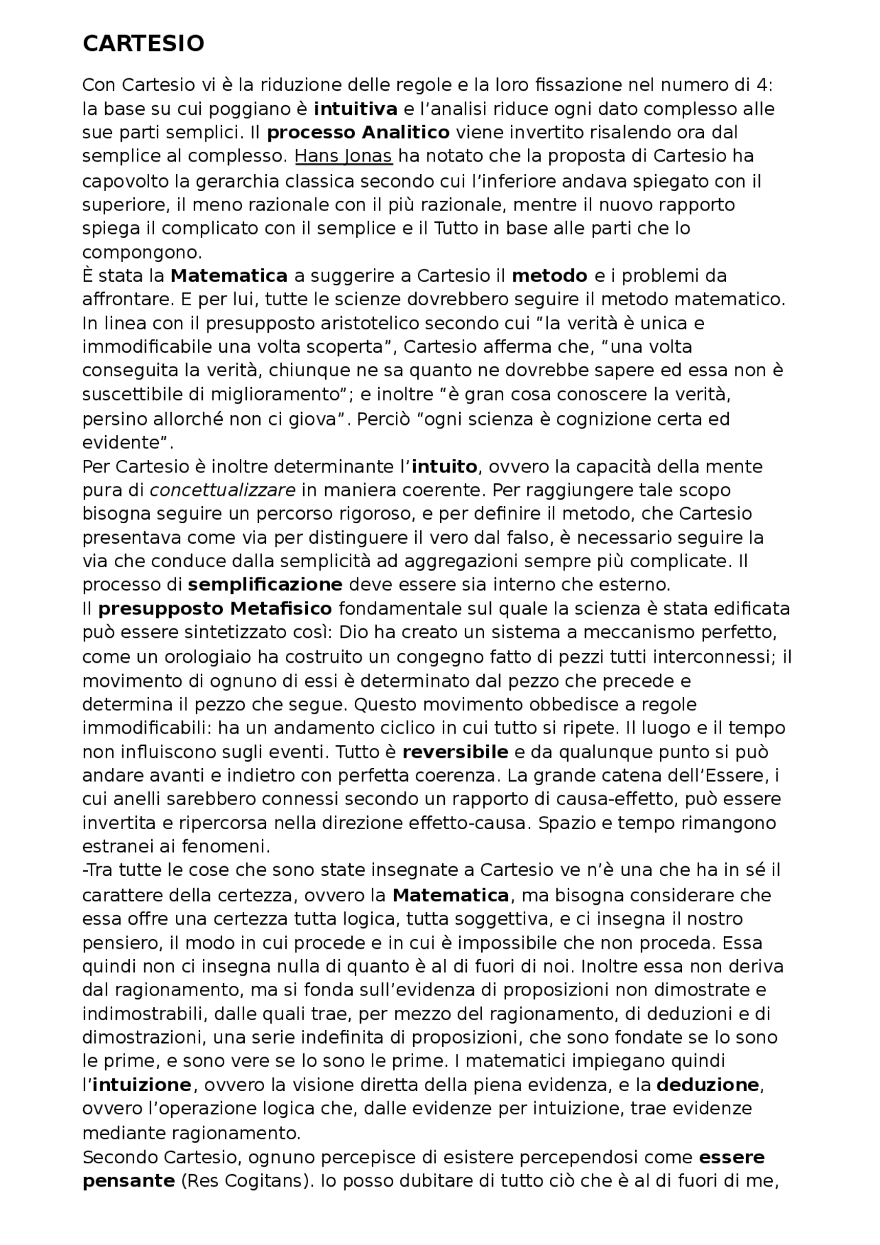 Cartesio Discorso Sul Metodo Docsity