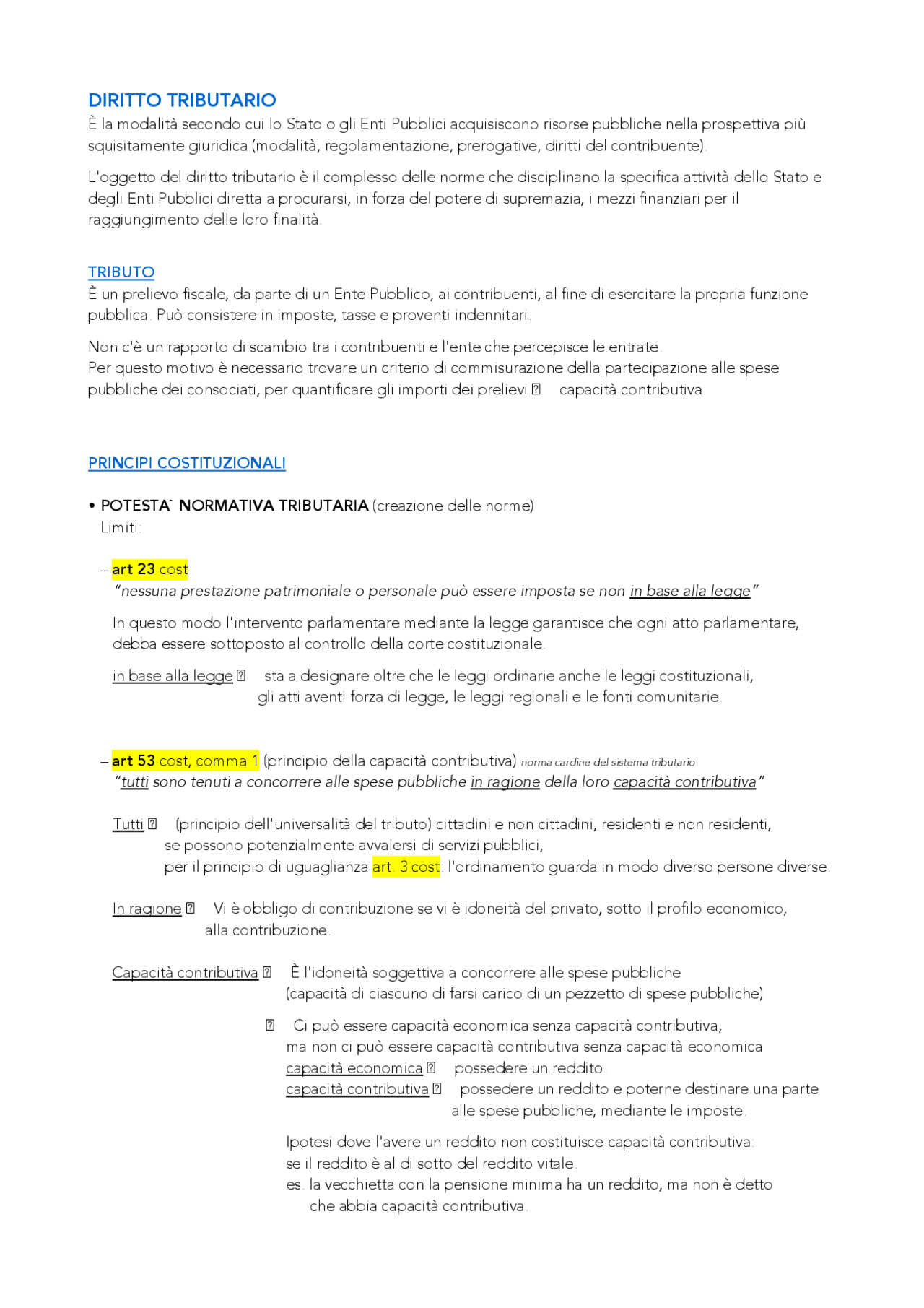 Diritto Tributario Esame - Docsity