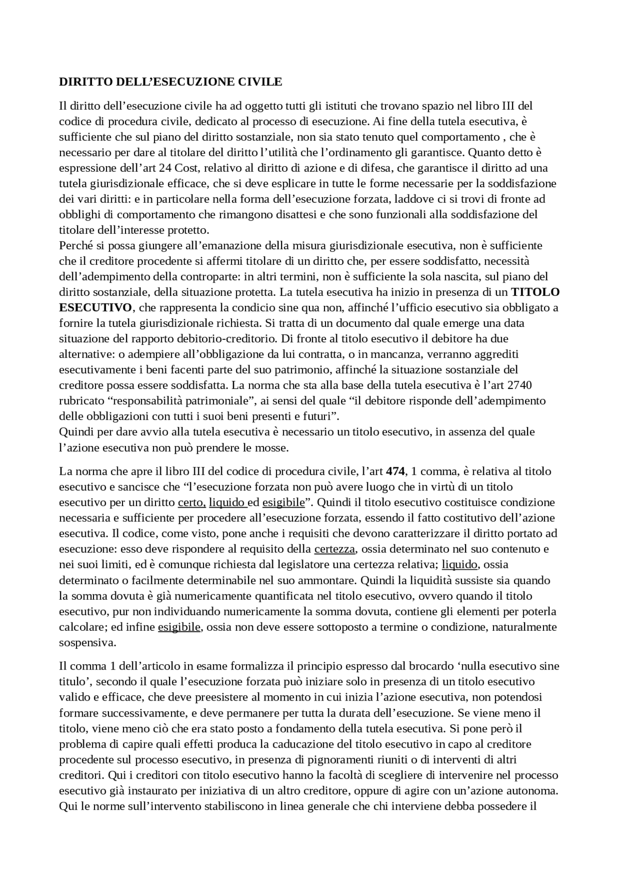 DIRITTO DELL'ESECUZIONE CIVILE, VANZ - Docsity