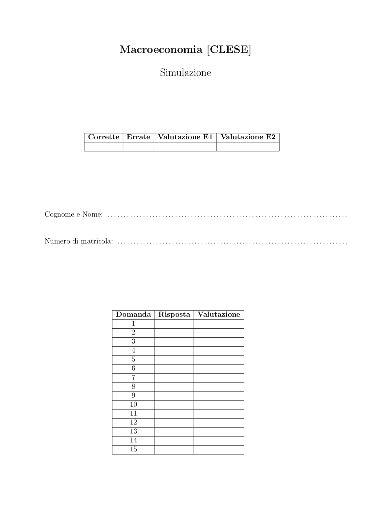 Macroeconomia Esame Clese Docsity