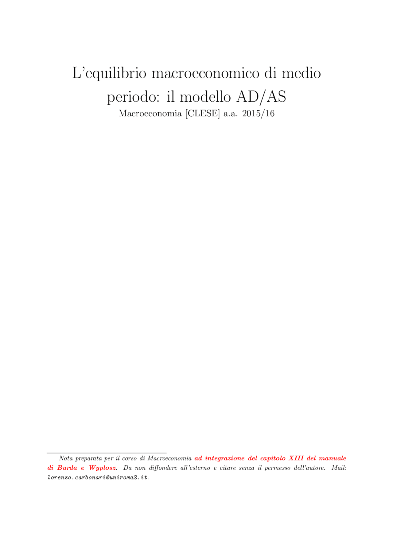 Macroeconomia Modello Ad As Docsity