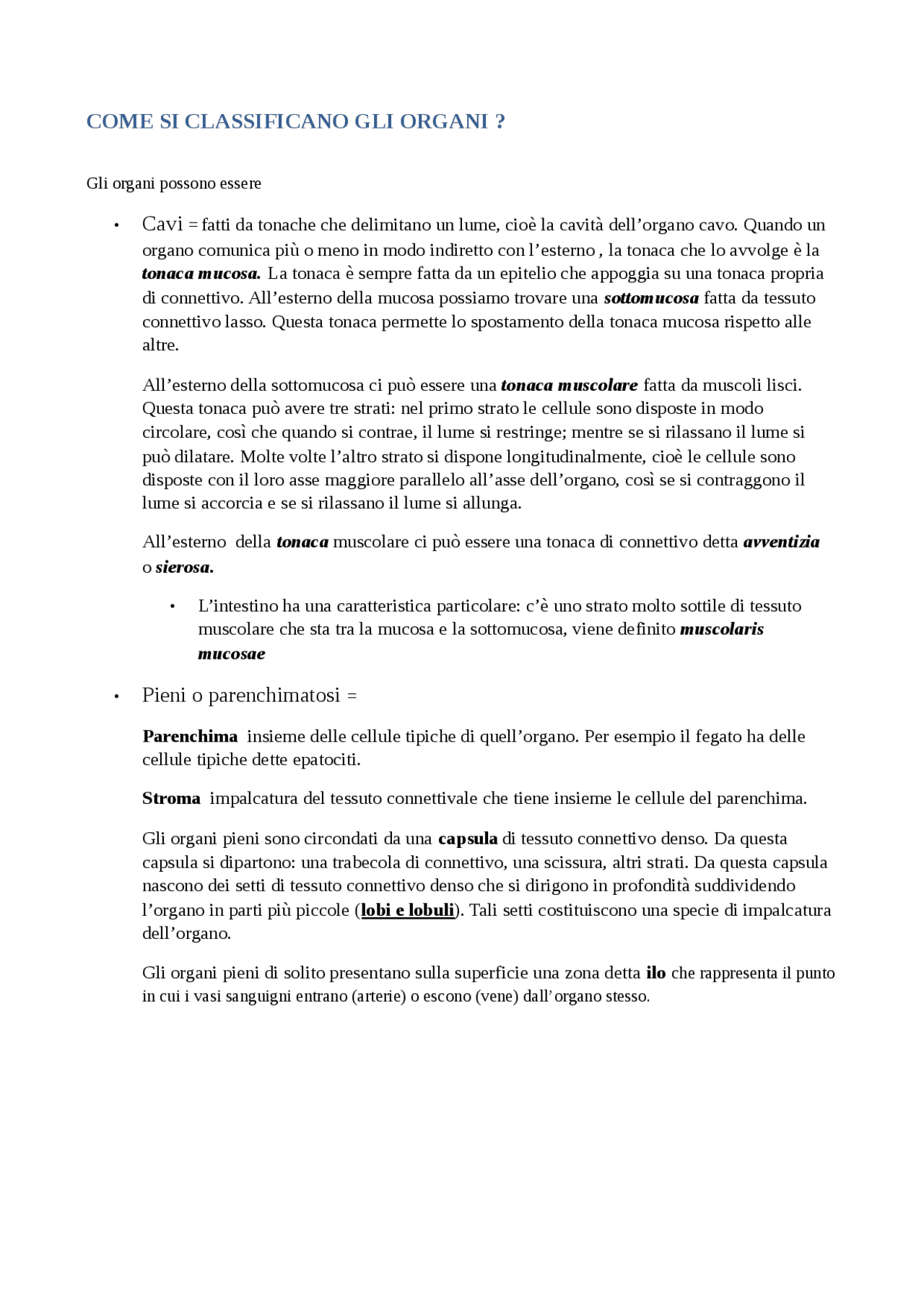 Classificazione Organi Docsity