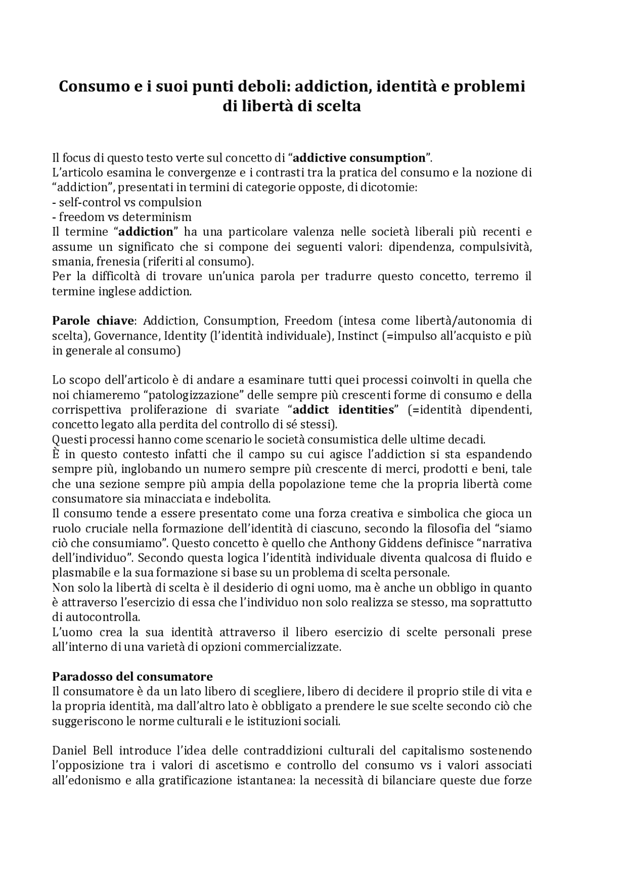 Riassunto Di Consumption And Its Discontents Docsity