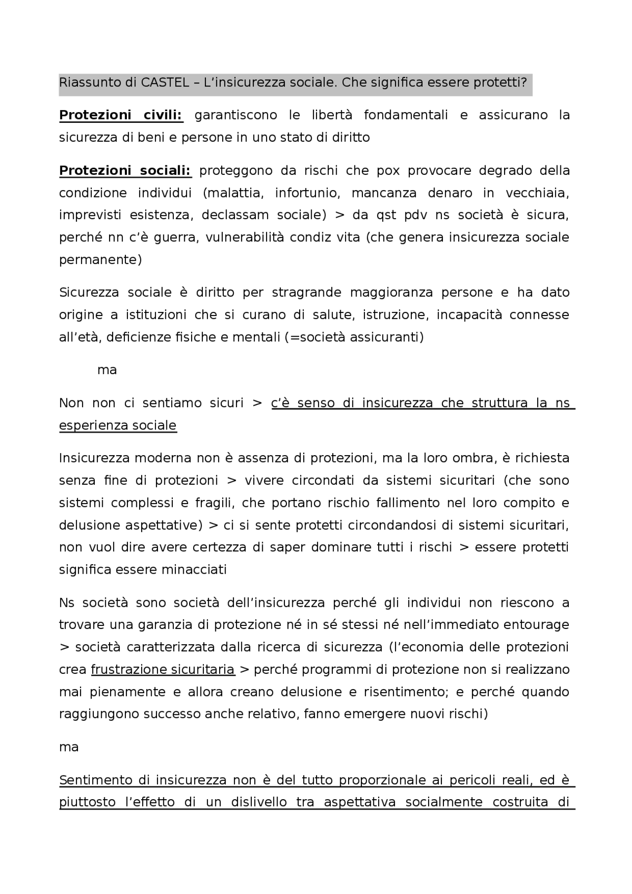 Linsicurezza Sociale Docsity