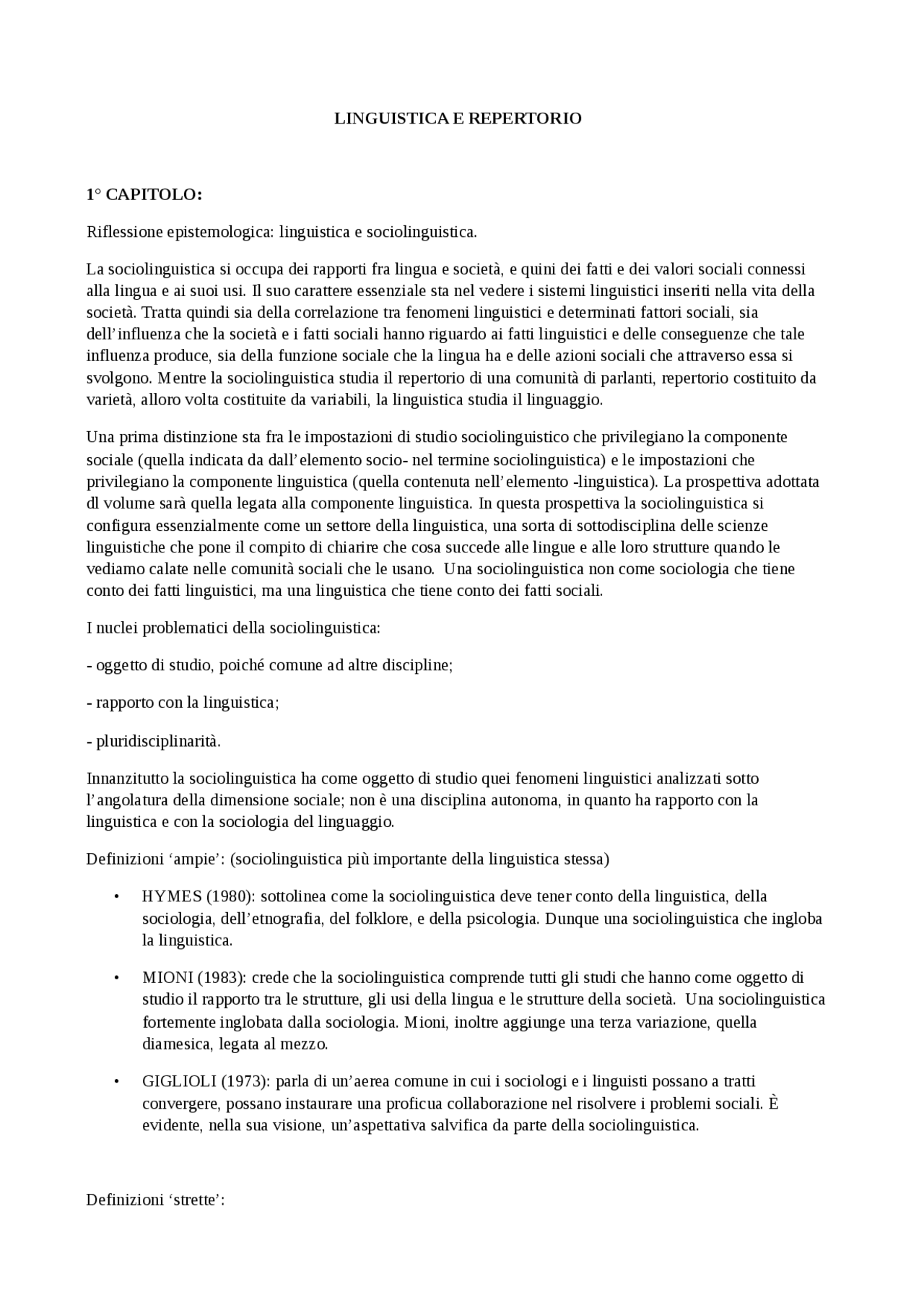 Linguistica E Repertorio Docsity