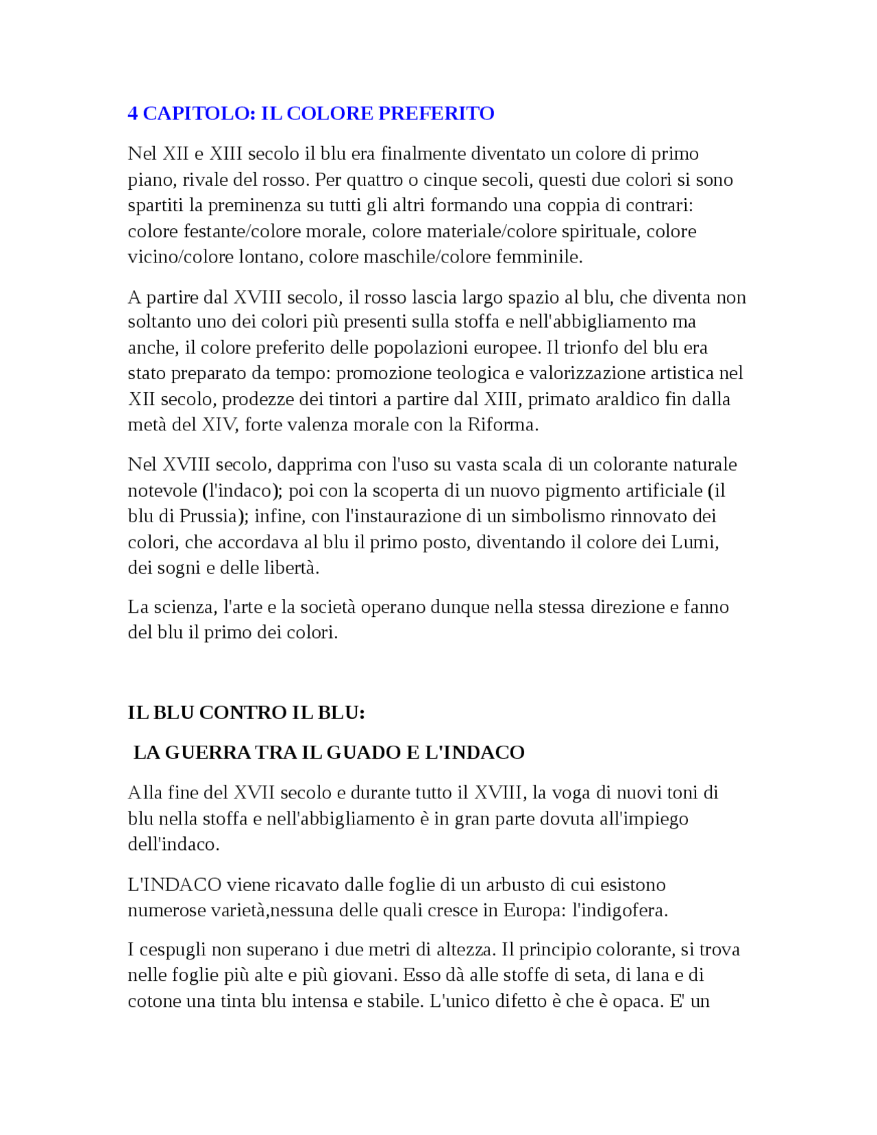Il Blu Storia Di Un Colore Micael Pastoureau Cap4 Docsity