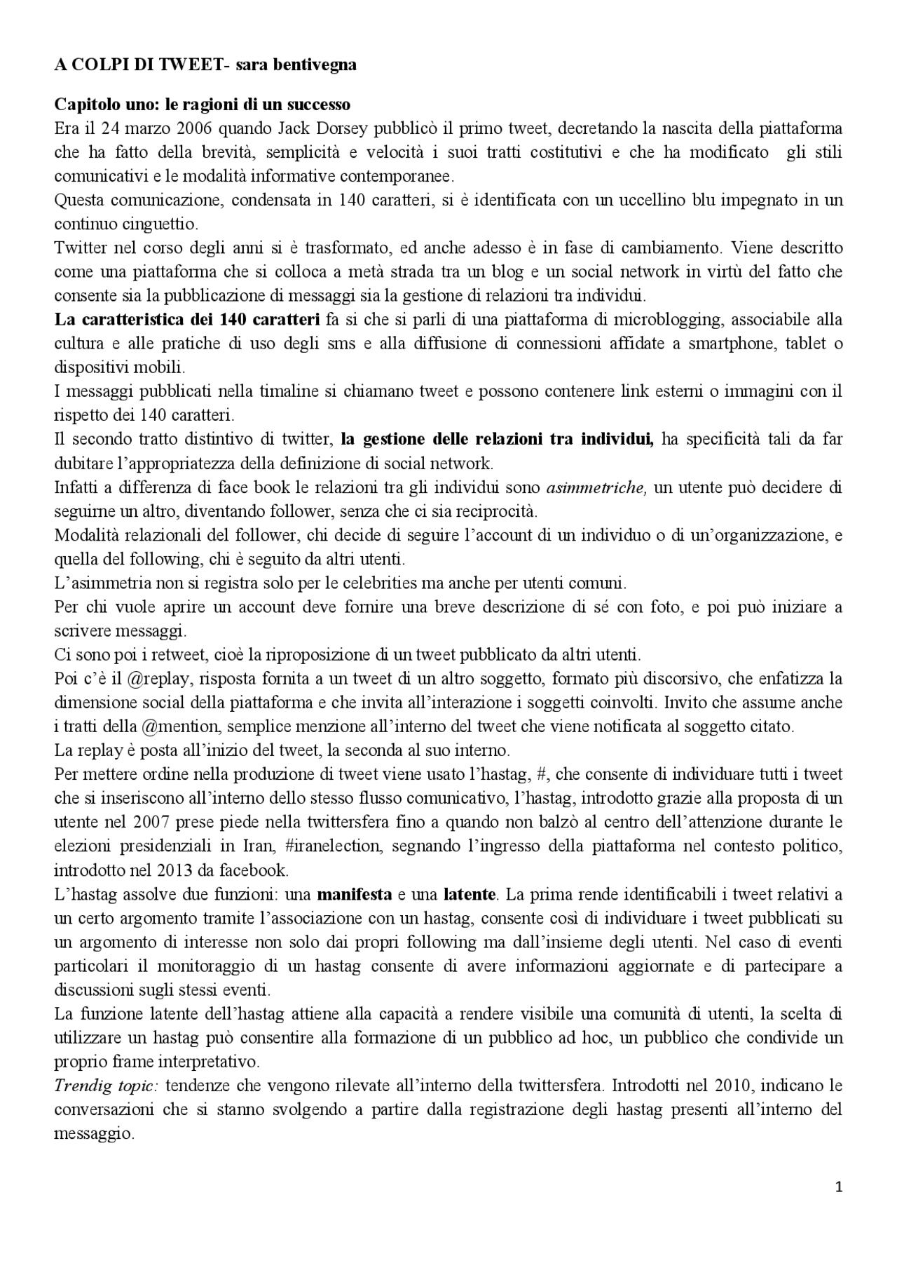 A Colpi Di Tweet Di Sara Bentivegna Docsity