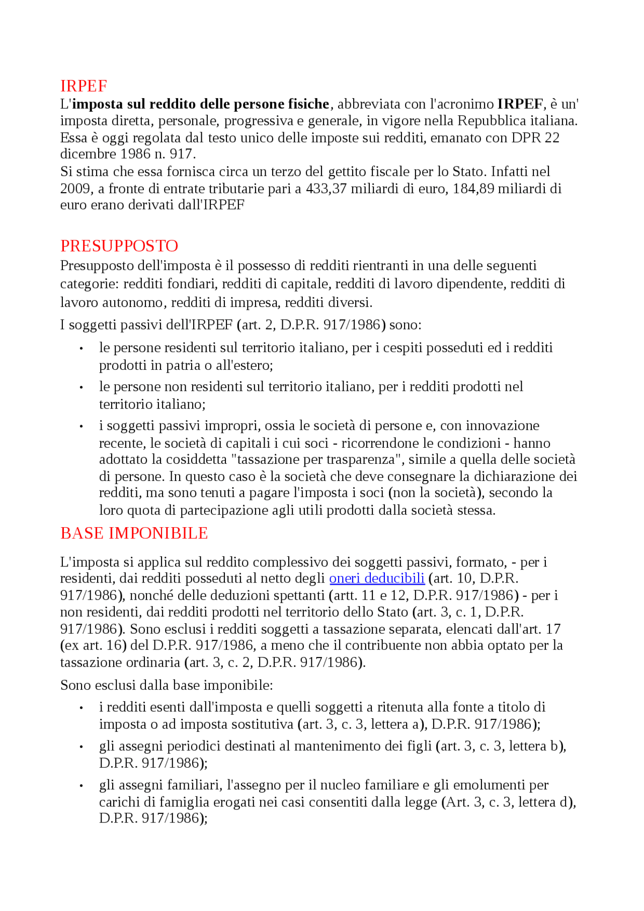 Riassunto Su Tributi Ivairpefires Appunti Di Diritto Tributario