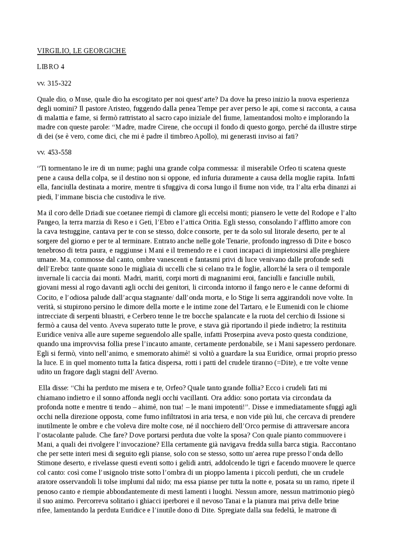 Georgiche Libro Iv Virgilio Docsity