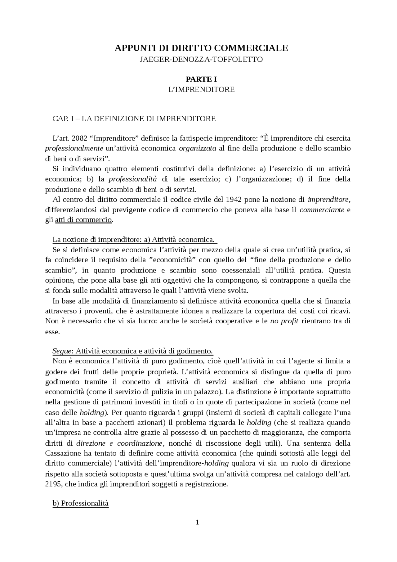 Appunti Di Diritto Commerciale Di Jaeger Denozza Toffoletto Ult