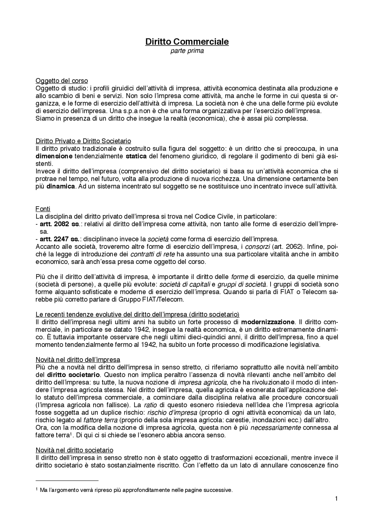 Diritto Commerciale Modulo A Prof Stanghellini Docsity