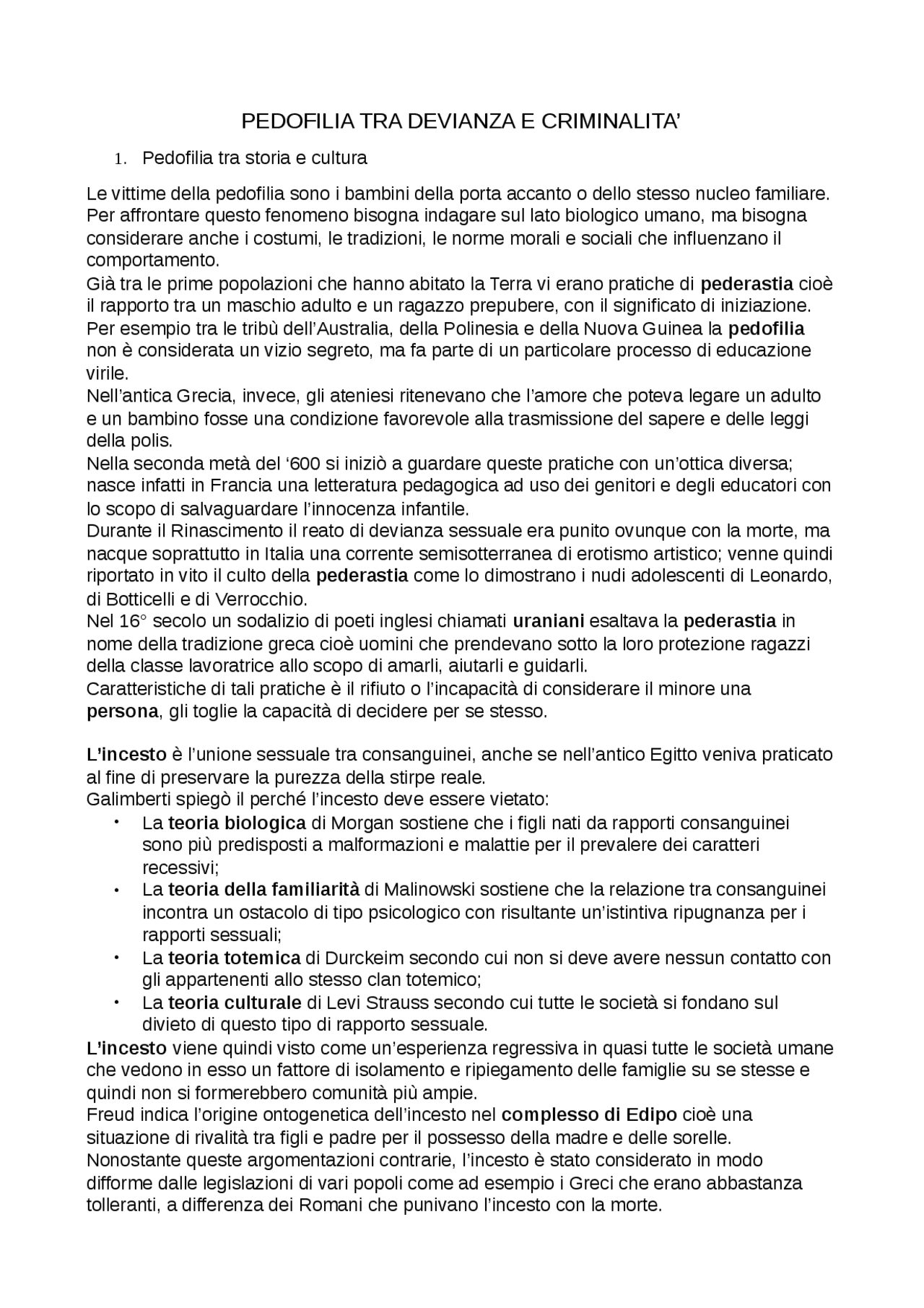Pedofilia Tra Devianza E Criminalità Docsity