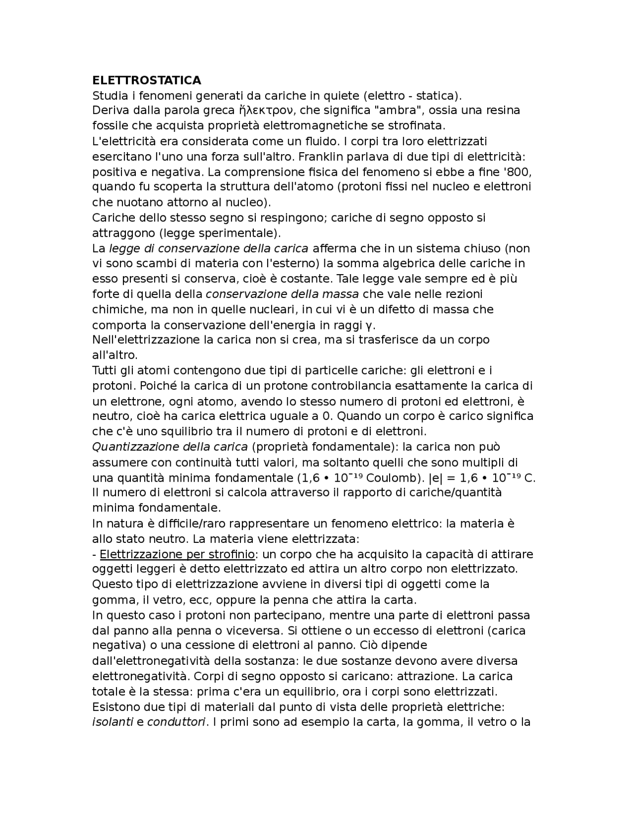 Elettrostatica Fisica Docsity