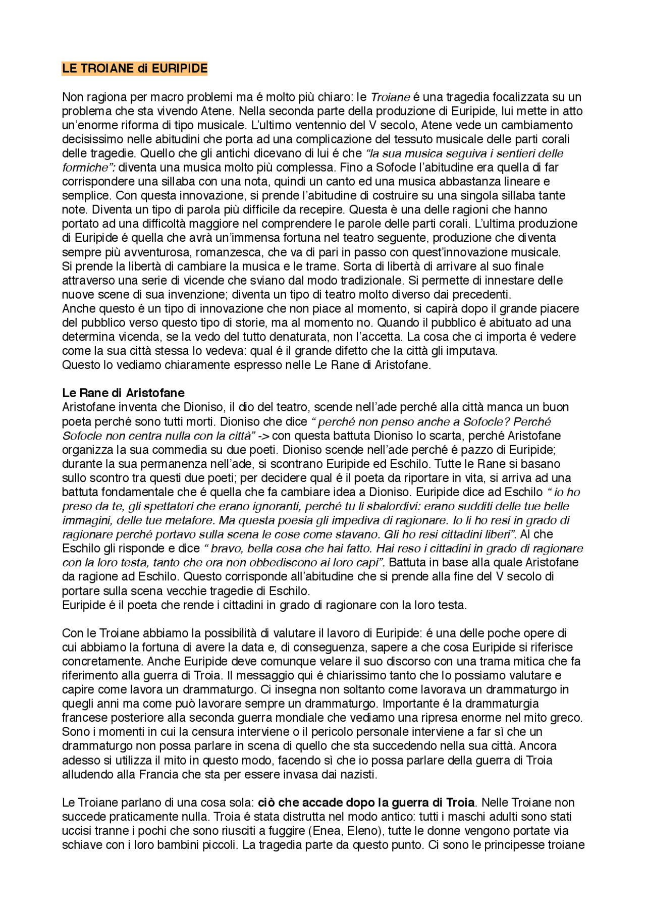 Le Troiane Di Euripide Docsity