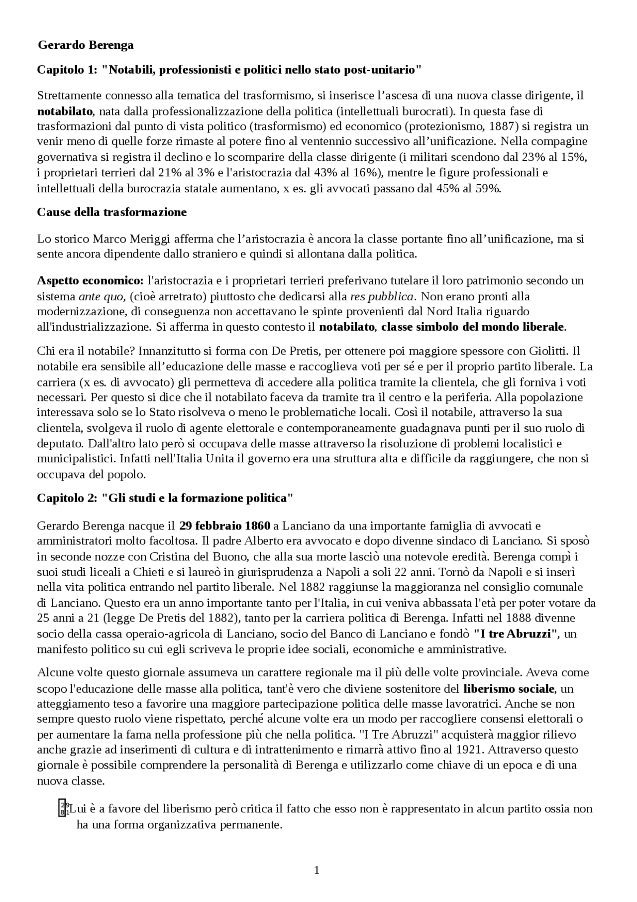 Gerardo Berenga un notabile - Docsity