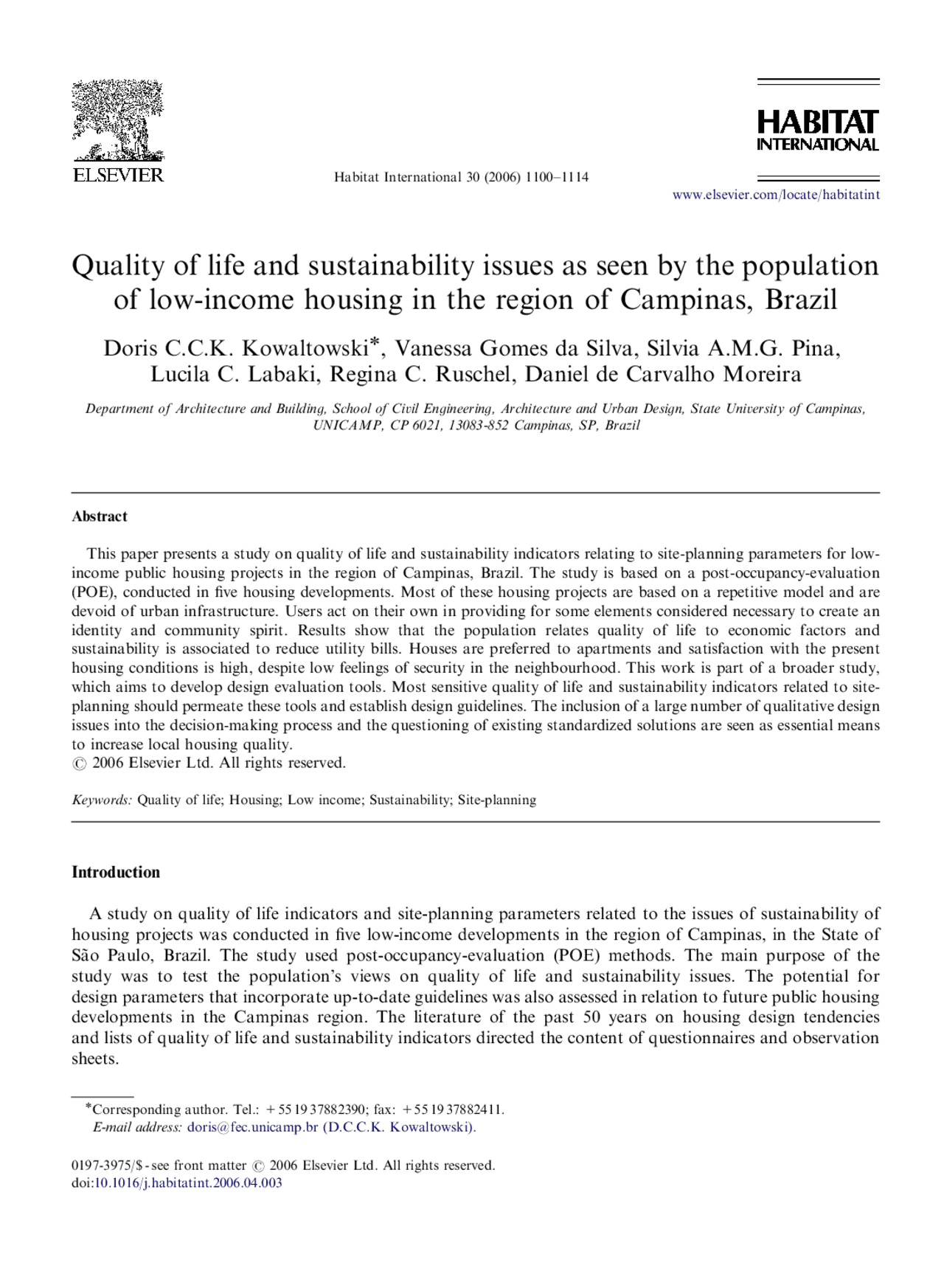 Quality of life and sustainability issues as seen by the population of ...