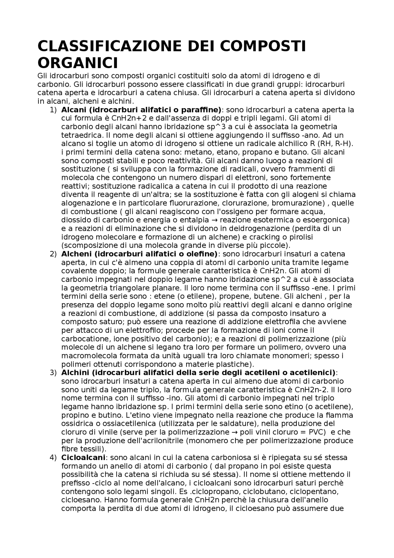 Classificazione Dei Composti Organici Docsity