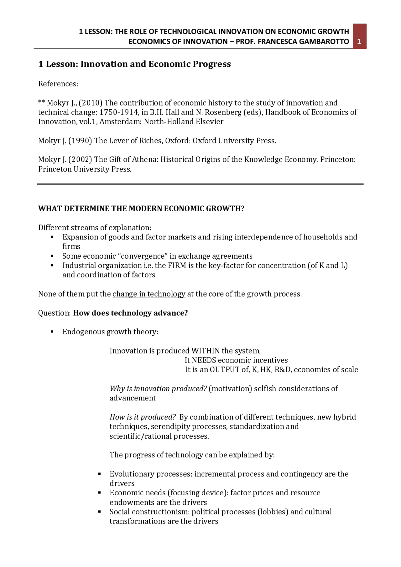 Prima Parte Economics Of Innovation Docsity
