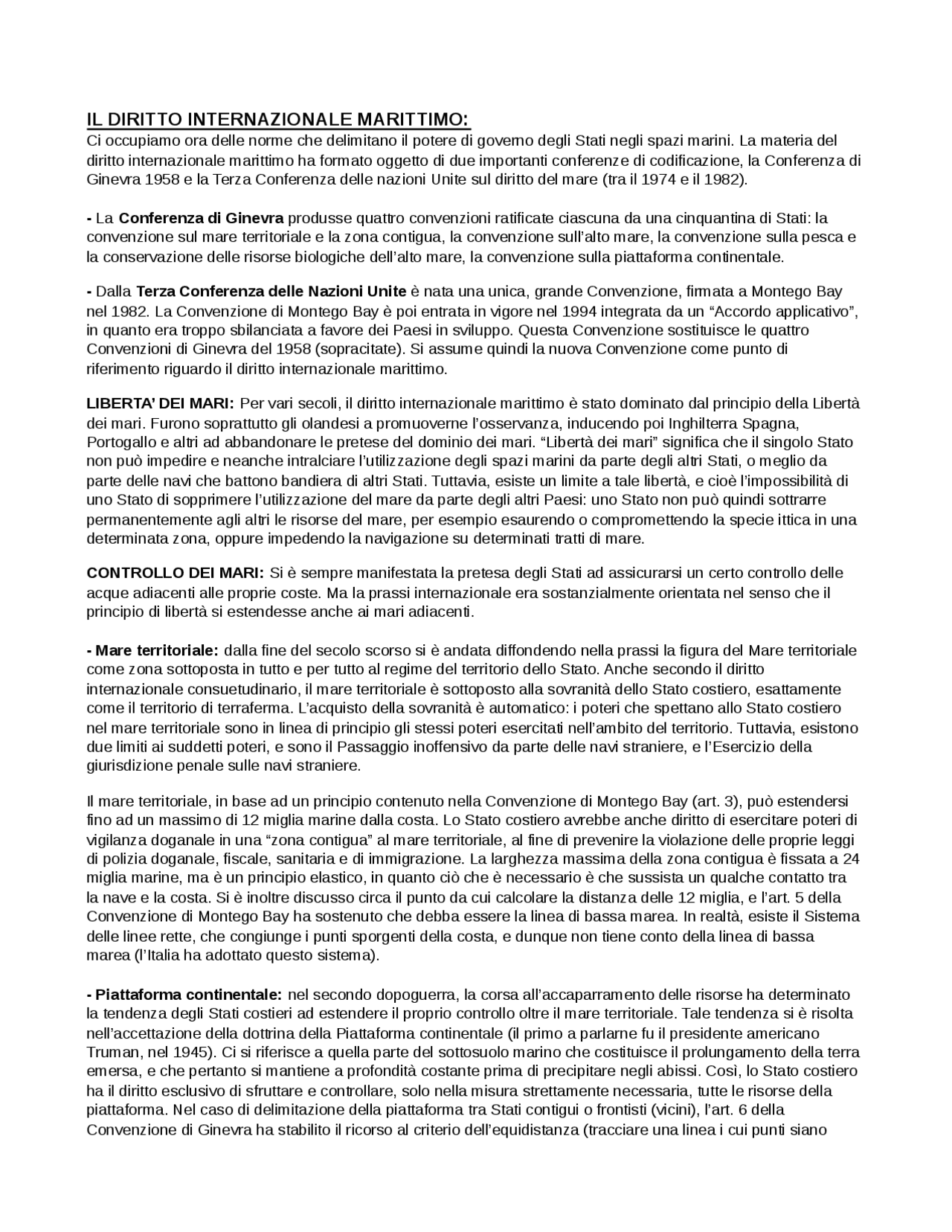 Diritto Internazionale del Mare - Docsity