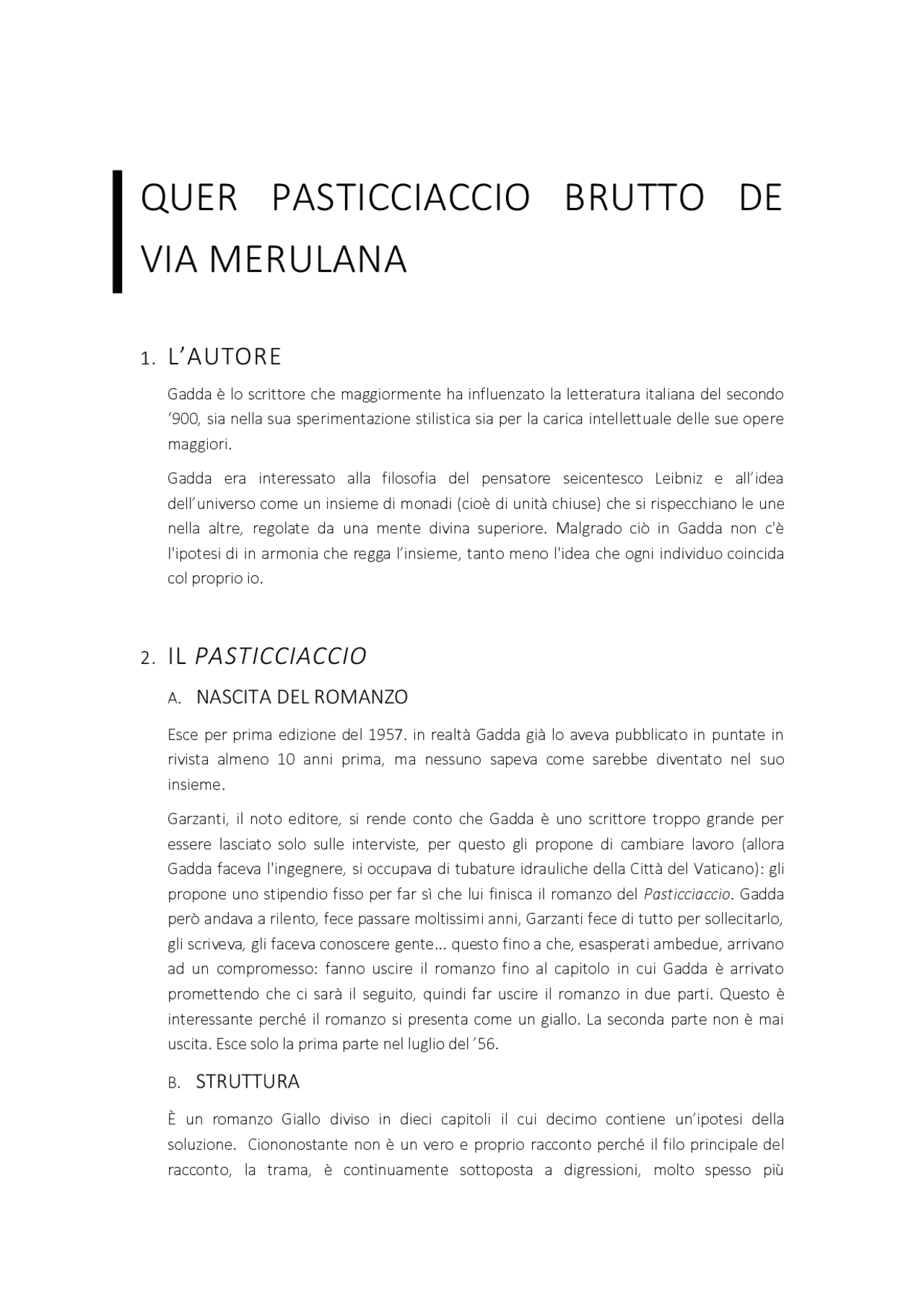 Quer Pasticciaccio Brutto De Via Merulana Gadda Docsity