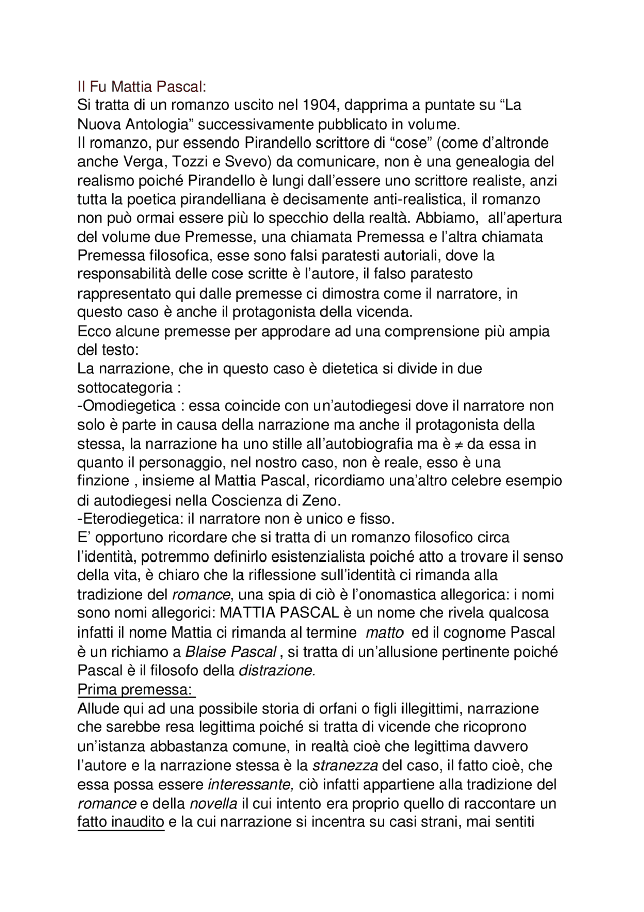 Analisi Il Fu Mattia Pascal Docsity