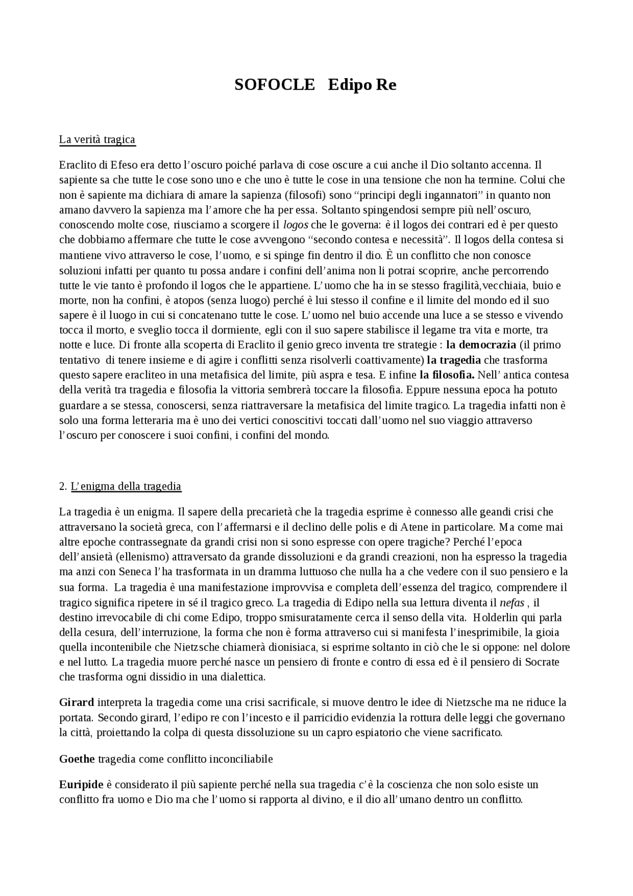 Edipo Re di Sofocle - Docsity