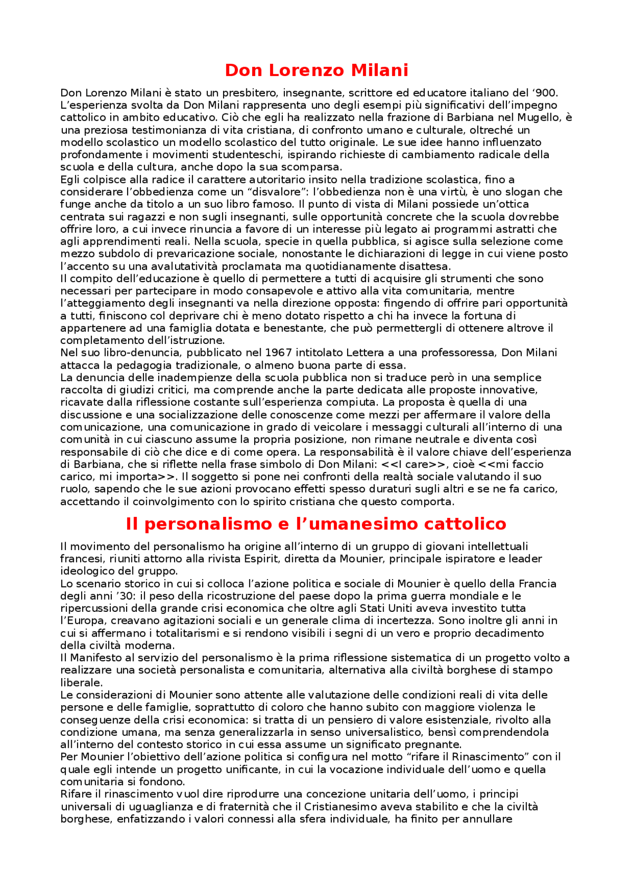 Il Personalismo Cattolico Appunti Di Scienze Umane Docsity