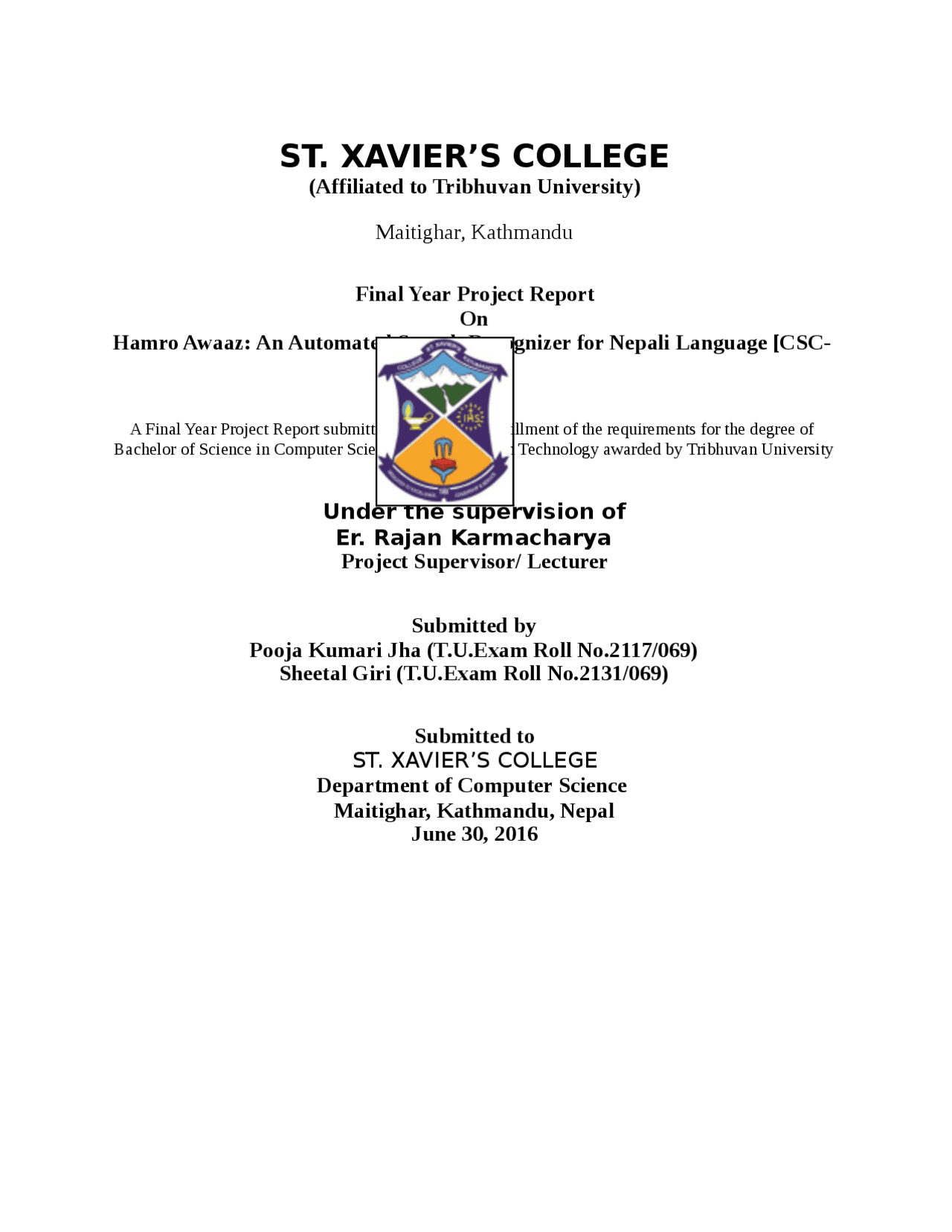 Front page Project Front page Project | Thesis Computer Science | Docsity