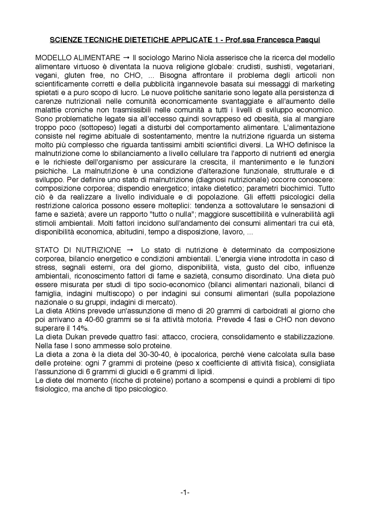 Scienze Tecniche Dietetiche Applicate 1 Docsity